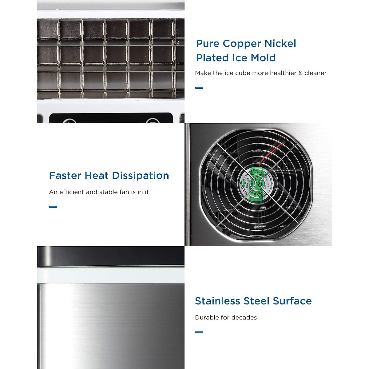 SOUKOO Ice Maker, 44lbs Daily Ice Cube Makers,Stainless Steel Ice Makers Countertop,Tabletop Ice Maker Machine with a Scoop and a 3 Pound Storage Basket…