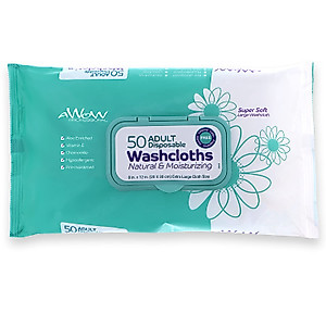 AWOW Wipes for Adults - Natural 200 Large Body Wipes for Adults Bathing, Adult Wipes for Incontinence, Unscented Bath Wipes for Adults No Rinse, 50 Count (Pack of 4)