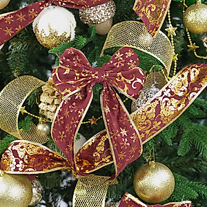 AIMUDI Burgundy Christmas Velvet Ribbon Wired 2.5" Burgundy and Gold Ribbon for Christmas Tree Decorations Dark Red Wired Ribbon for Wreaths, Gift Wrapping, Crafts, Topper Bow - 6 Rolls 36 Yards