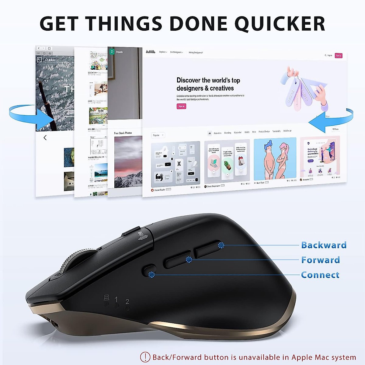 iClever Wireless Mouse with Bluetooth or USB Receiver, 5 Adjustable 2400DPI Rechargeable Computer Mouse, Wireless Mouse for Laptop, iPad, MacBook, Tablet, PC
