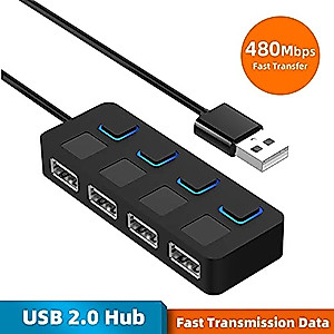 WJCCY USB 2.0 HUB Multi USB Splitter 4 Port Expander Multiple USB 2.0 Hub Use Power Adapter USB2.0 Hub with Switch for PC Computer (Color : Black)