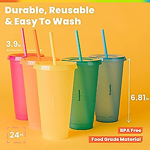 Cups with Lids and Straws for Adults - 5 Glitter Reusable Cups with Lids and Straws in Rainbow Colors, 24 oz Iced Coffee & Bulk Party Tumblers, Plastic Tumbler with Lid and Straw for Water & Smoothie
