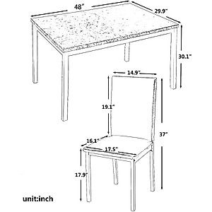 MOEO Furniture 5 Piece Kitchen and Dining Table Set for 4, Faux Marble Top Diningtable with 4 PU Leather Chairs, Breakfast Nook, Bar, Living Room, Black 2
