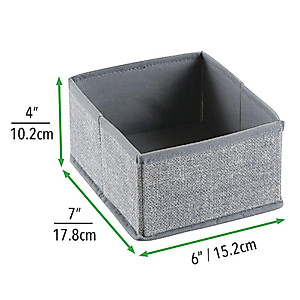 mDesign Soft Fabric Dresser Drawer and Closet Storage Organizer, Bin for Child/Kids Room, Nursery, Playroom, Bedroom - Textured Print with Solid Trim, 6 Pack - Gray