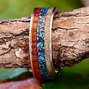Deer Antler Turquoise Wood Wedding Ring - Turquoise Ring - Wood Ring - Wooden Rings - Wooden Ring - Wood Rings - Wooden Rings for Crafts - Wooden Rings for Women - Wooden Rings for Men (8)