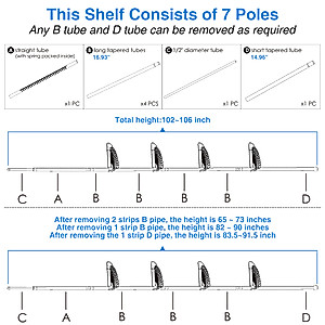AIYAKA Tension Corner Shower Pole Caddy, Bathroom Storage Organizer, 65 to 106 inch Adjustable Height, with 2 Hooks, Silver