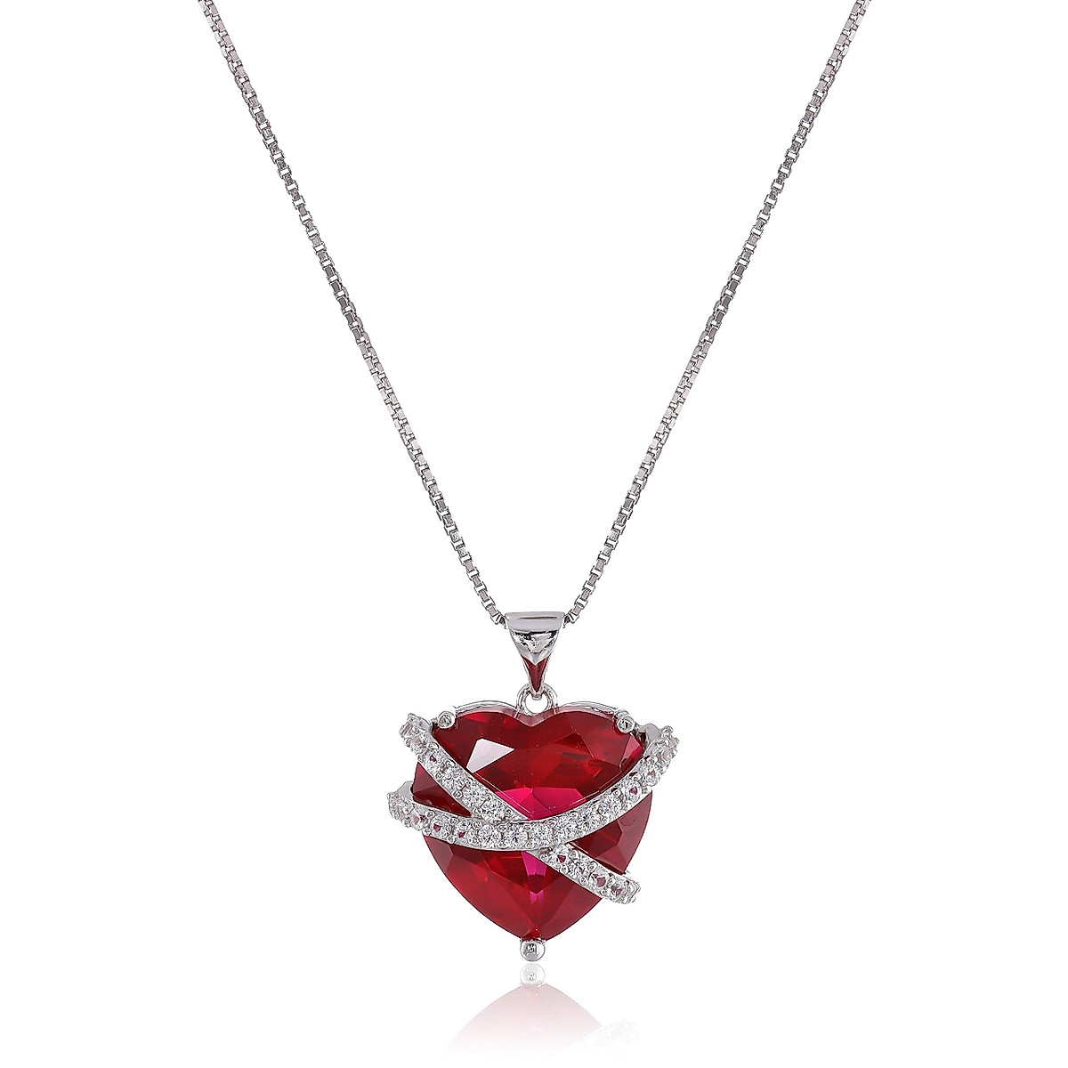 Amazon Essentials Sterling Silver Created Ruby and Created White Sapphire Wrap Heart Pendant Necklace, 18", (previously Amazon Collection)