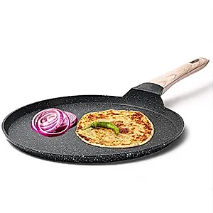 CAROTE Granite Non Stick Flat Roti Tava, Induction Base Swiss Coated Dosa Pan, Tawa (Black, PFOA Free, 28cm, 5-ply, 4mm Coating)