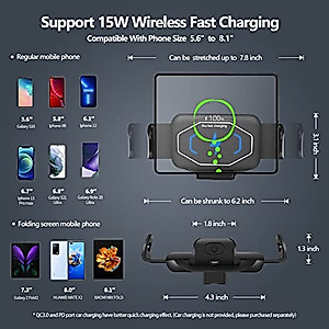 Cup Holder Phone Mount,15W Wireless Charger Car Phone Holder for Air Vent and Cup Holder,Cup Holder Phone Holder Compatible with Samsung Galaxy Z Fold 4/3/2,iPhone 13/12/11/X/8,Auto Clamp 5.6in-7.4in