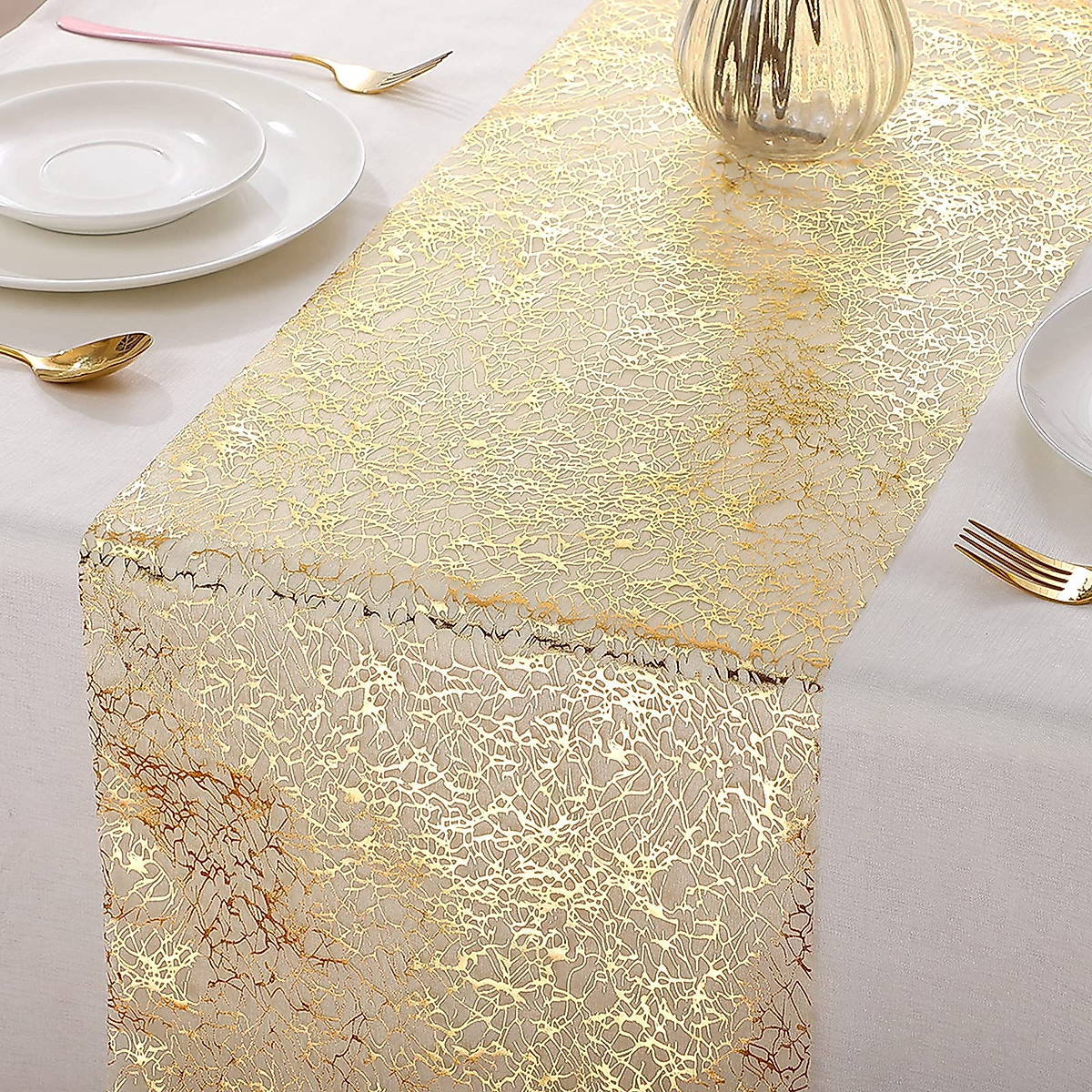 3 Pieces Gold Table Runner Metallic Glitter Table Cloths Runner Metallic Table Runner Roll Rectangle Polyester Wedding Table Decor for Centerpieces Birthday Wedding Home Table Decor(12 x 108 Inch)