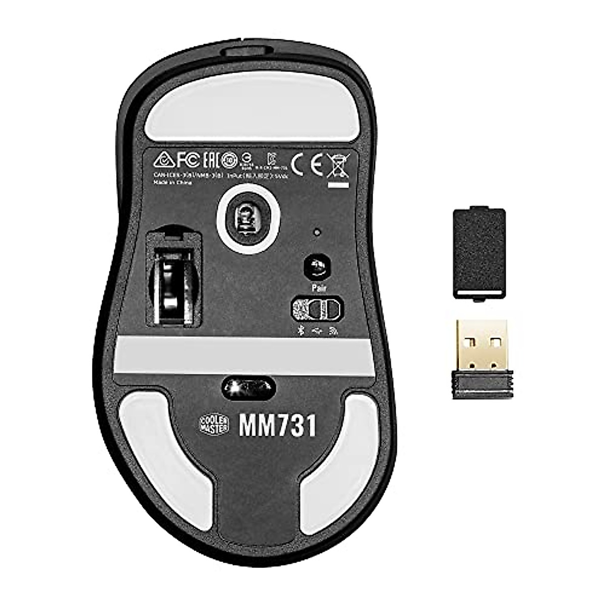 Cooler Master MM731 Wireless Gaming Mouse Black, Adjustable 19,000 DPI, Palm|Claw Grip, 2.4GHz|Bluetooth, PixArt Optical Sensor, Ultraweave Cable, PTFE Feet, RGB Lighting (MM-731-KKOH1)