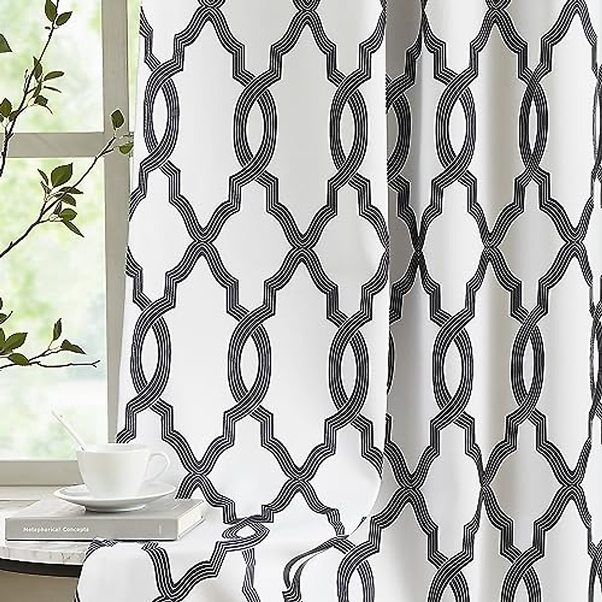 UGOUTRY Black White 84 Inch Long Full Blackout Curtains for Bedroom, Thermal Insulated Grommet Window Treatments, Geometric Patterned Drapes 2 Panels, 52'' W