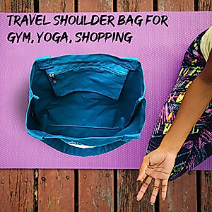 Cotton Canvas Tote Bag With Tree of Life Printed - Ethnic Style Shoulder Bag | Inner Zip Pocket Included | Best for Use In Gym, Shopping, Travel, Beach - Petrol