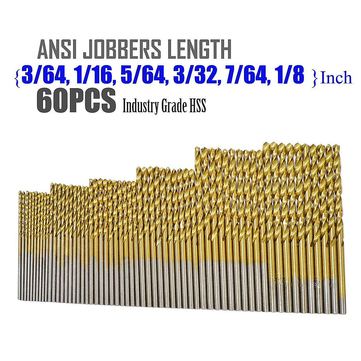 60Pcs Drill Bits Set 1/8 1/16 3/64 5/64 3/32 7/64 Micro Drill Twist Drill Bit Set Jobbers Length Mini Micro Drill Perfect Use for Steel Wood Plastic Aluminum Alloy
