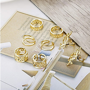 JOERICA 4 Pairs Silver Ear Cuff Earrings for Women Clip on Fake Lip Cartilage Tragus Helix Body Jewelry Set (C:Golden-tone)