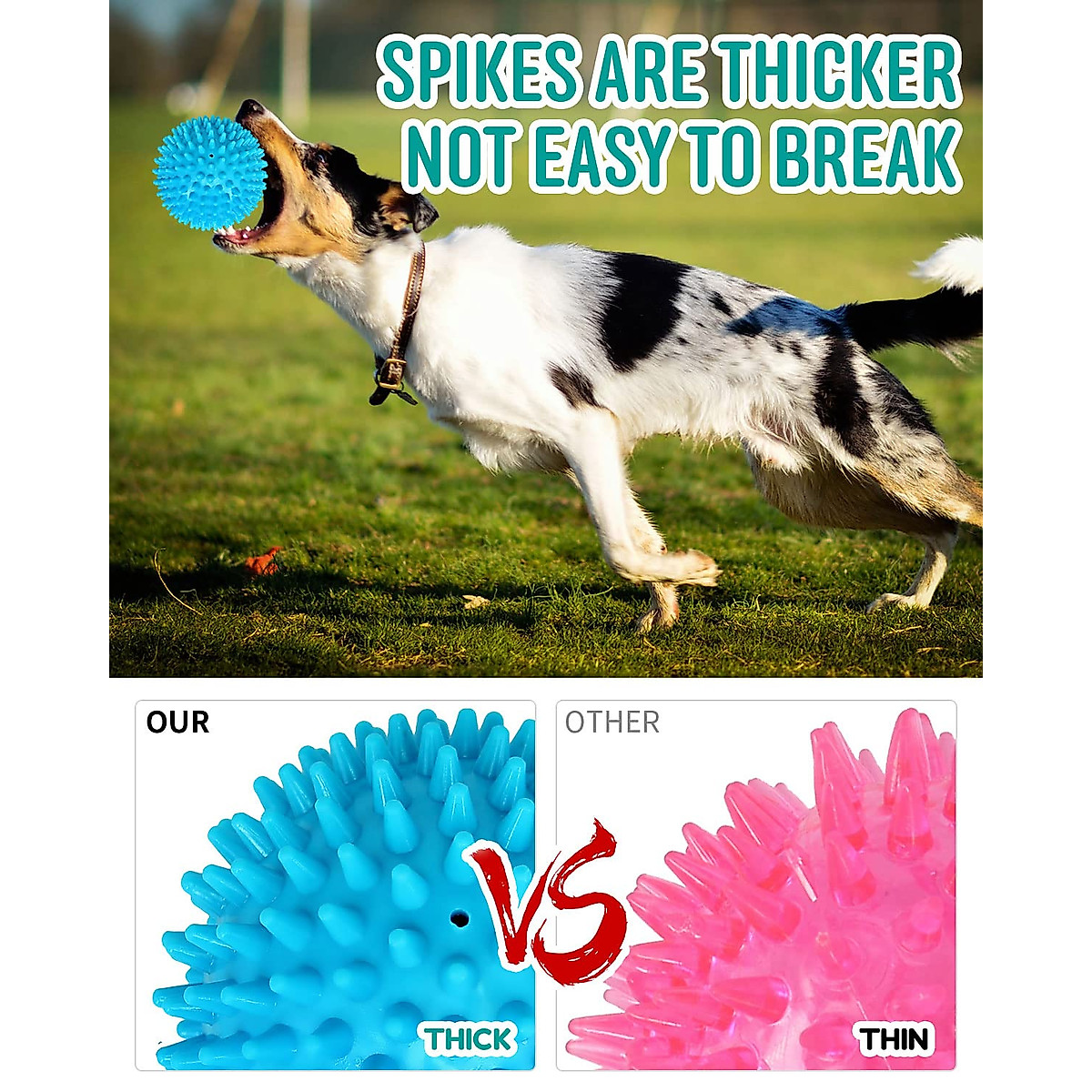 Pweituoet 2 Pack 4.5” Heavy Duty Squeaky Dog Ball for Medium Large Dogs, Spikey Dog Ball Toys for Clean Teeth and Training, Large Dog Toys for Aggressive Chewers