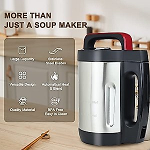 bathivy Soup Maker, Automatical Multi-Function Fresh Soup and Smoothie Make Machine | 2 Liters, 6 Functions, Stainless Steel, LED Display | Blend, Smooth, Chunky, Compote, Pre-heat, Clean (Red)