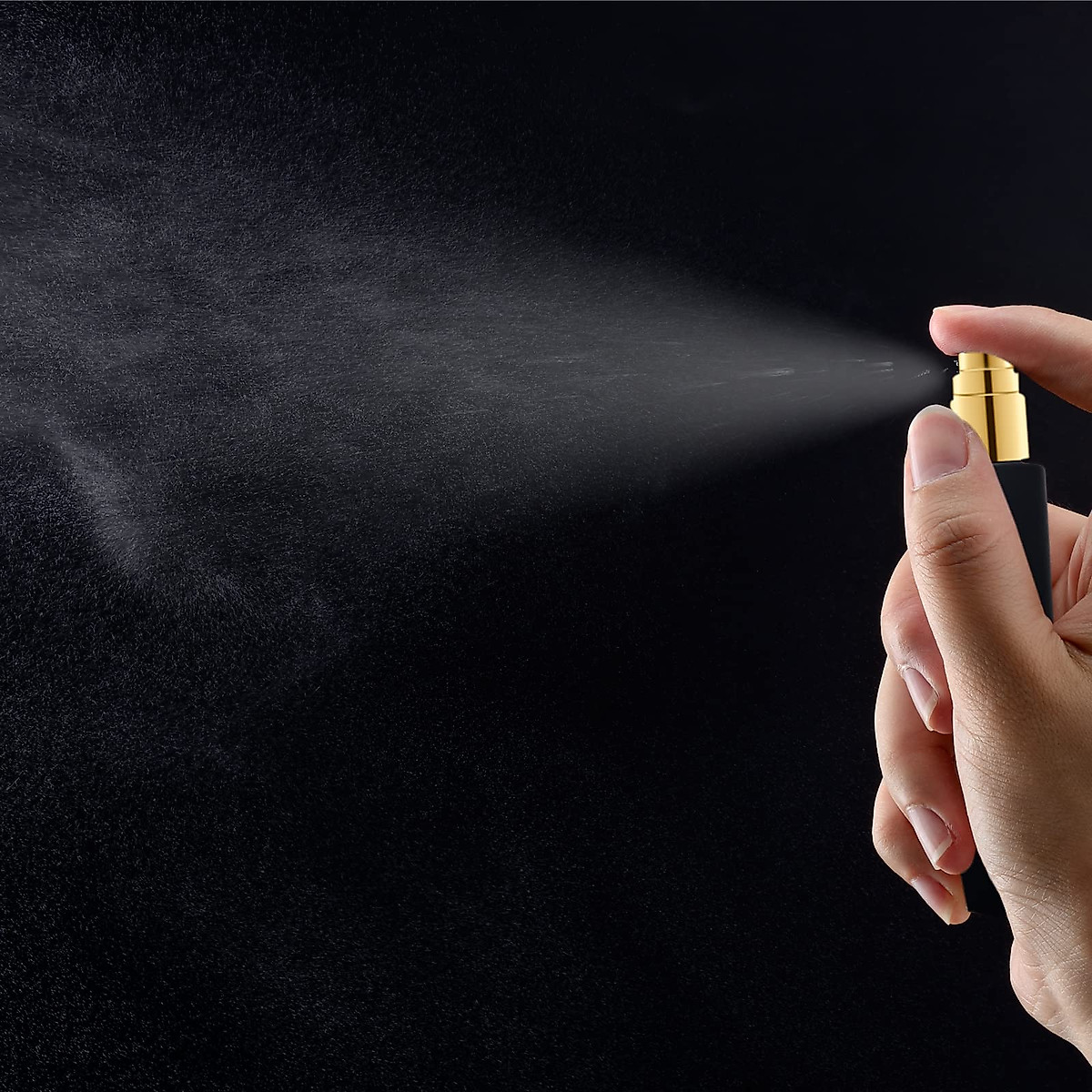 Lil Ray 10ml Glass Spray Bottle Refillable Perfume Atomizer for Men & Women. Portable Fragrance Bottle for Travel,Party. Squared Shape, Coated Surface, UV Protection (6PCS,Black&Gold)