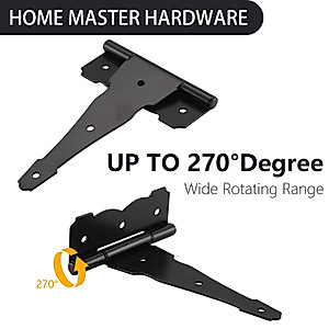 HOME MASTER HARDWARE 8 in Heavy Duty Decorative T Strap Hinge Shed Storage Gate Barns Tee Hinges with Screws Black Finish 6 Pack