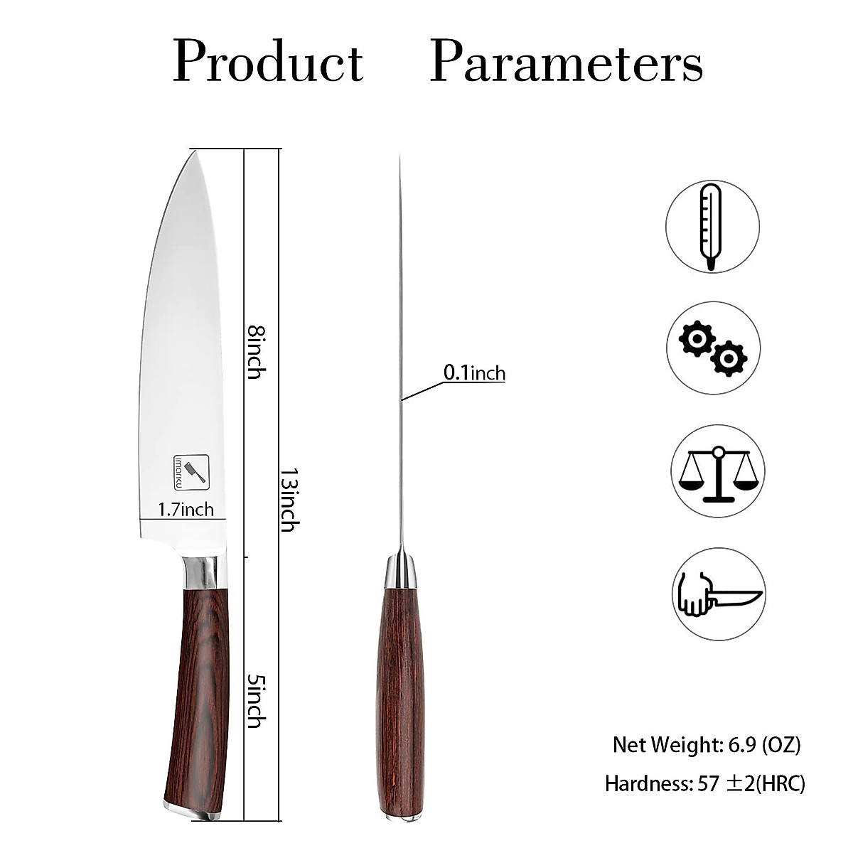 imarku Chef Knife - Pro Kitchen Knife 8 Inch Chef's Knives High Carbon Japanese SUS440A Stainless Steel Sharp Paring Knife with Ergonomic Handle, Red Handle, Christmas Gifts for Women Men
