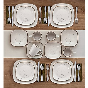 Pfaltzgraff Decker Square 16 Piece Dinnerware Set, Service for 4, White Speckled