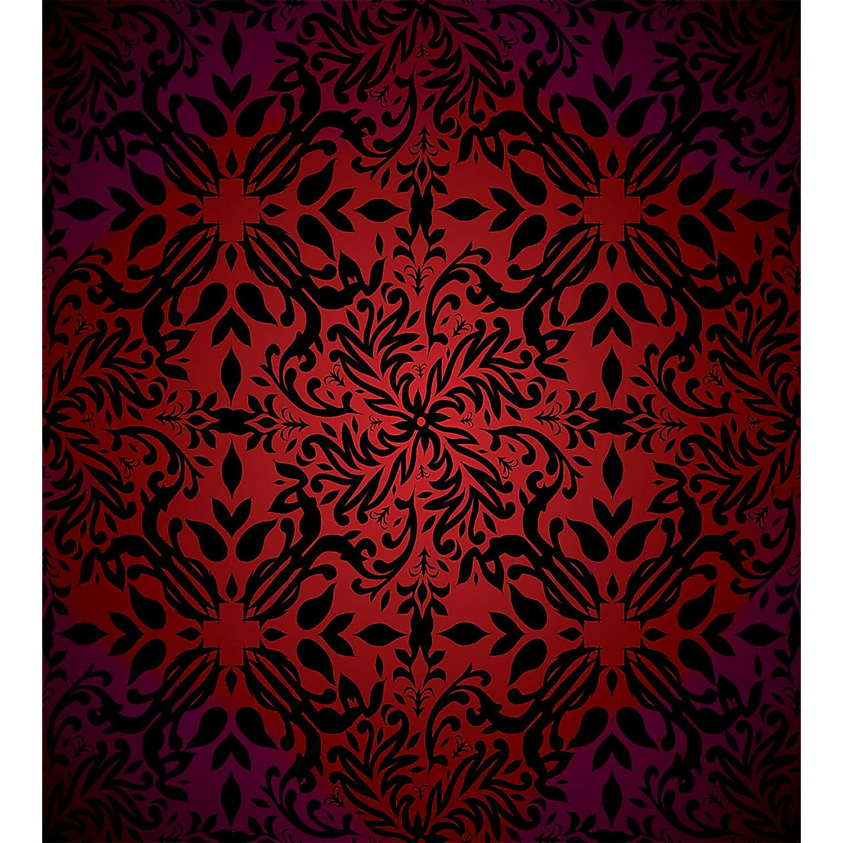 Ambesonne Oriental Duvet Cover Set, Mandala Inspired Curly Flowers and Leaves Details Frame Illustration, Decorative 3 Piece Bedding Set with 2 Pillow Shams, King Size, Vermilion and Black