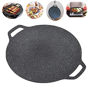 Korean BBQ Grill Pan Non-stick Marble Camping Round Griddle,Korean Non-stick Round Baking Pan,Korean BBQ Grill Pan, Round Barbecue Griddle Pan with Handle for Baking,Grill,BBQ