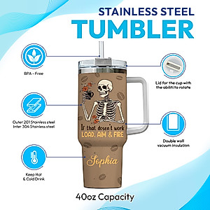 Hyturtle Personalized Goth Skull Tumbler - Gifts For Skeleton Lovers - Horror Lovers Gifts - Halloween Holiday Gifts For Women - Skeleton Gifts - Custom Name Travel Coffee Cup 40oz With Lid And Straw