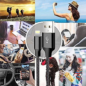 cugunu iPhone Charger, 5 Pack 3/3/6/6/10FT Apple MFi Certified USB Lightning Cable Nylon Braided Fast Charging Cord Compatible for iPhone 14/13/12/11/X/Max/8/7/6/5/SE/Plus/iPad - Black