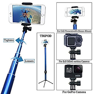 Bluetooth Long Selfie Stick- Super Length Lightweight Extendable Pole from 20'' to 118'' Built-in Wireless Remote Shutter Grip Holder Mount Compatible iPhone Samsung Android Cell Phone(Blue)