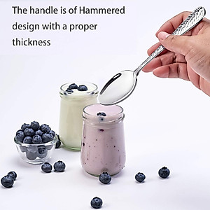 E-far Stainless Steel Teaspoons Set of 12, Modern Hammered Silverware Flatware Dessert Spoons for Home, Kitchen, Restaurant, Round Edge & Mirror Polished, Dishwasher Safe - 6.7 Inches