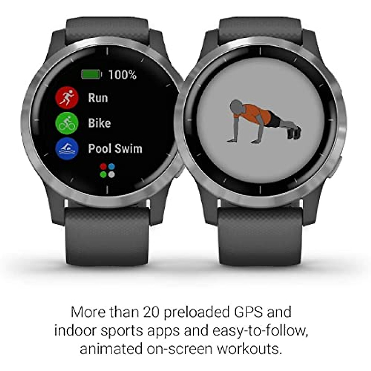 Garmin 010-02174-01 Vivoactive 4, GPS Smartwatch, Features Music, Body Energy Monitoring, Animated Workouts and More, Silver with Gray Band (Refurbished)