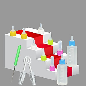 2 Sets of 5-Color Plastic and Silicone Feeding pet Supplies Set, Squeeze Liquid Bottles, Replaceable teats Mini for Newborn Kittens, Puppies, Rabbits, Replacement Small Animals cat Bottle Tools