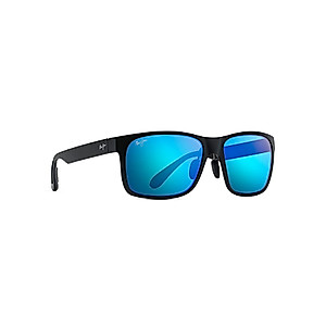 Maui Jim Men's and Women's Red Sands Polarized Rectangular Reading Sunglasses, Matte Black/Blue Hawaii, Large, +2.5