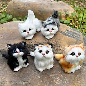 Pack of 5 Realistic Furry Baby Cats Figurines Simulation Kittens Home Office Car Decorative Statue/Synthetic Fur Pet Stuffed House Animal Replica/Photo Props/Collectible Gift