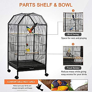 Ibnotuiy Parakeet Bird Cage with Rolling Stand Metal Pet Bird Flight Cages Large for Conure Canary Parekette Macaw Finch Cockatoo Budgie Cockatiels Parrot,Perches Catch Tray Included,Black