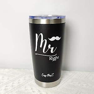 Coffee Tumbler Set 20OzDoubleWall, Travel Insulated Coffee/Tea Thermos, Long-Lasting Hot/Cold Beverages, Couple Gift for anniversary, valentine, birthday surprise- B&W