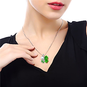 TRUEGOOD Four Leaf Clovers Necklace Crystals,Green Crystal Pendant with Necklace Angel Neckles, 4 Leaf Clover Necklace Eternal love