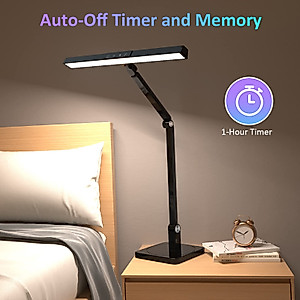 Smaeti Desk Lamp Desk Lamps for Home Office, Eye-Caring Dimmable Desk Lamp with Clamp & Base - 5 Color Modes 5 Brightness Levels,Touch Control Desk Lights for Study Work