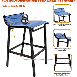 Sundale Outdoor Patio Metal Bar Stools Set of 2, Low Back Counter Height Tall Chairs, High Top Armless Pub Seat Barstools for Outside Porch Yard Deck Balcony, Modern Blue