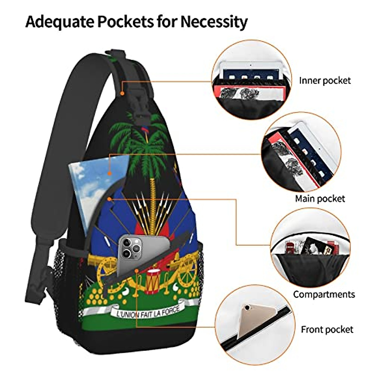 Funny Haiti Haitian Flag Sling Bag Crossbody Shoulder Chest Bag Outdoor Travel Backpack for Women And Men