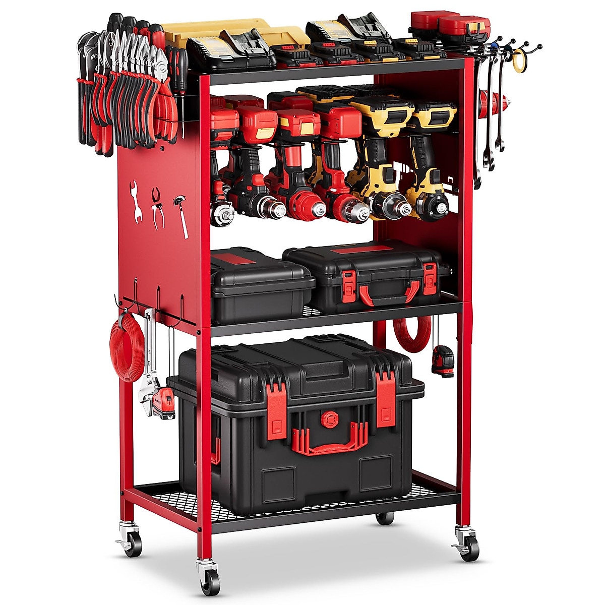 FHXZH Power Tool Organizer with Wheels - Garage Power Tools Storage Cart, Large Rolling Drill Holder Cordless Battery Storage, Heavy Duty Floor Standing Utility Rack Gift for Men, Husband, Father