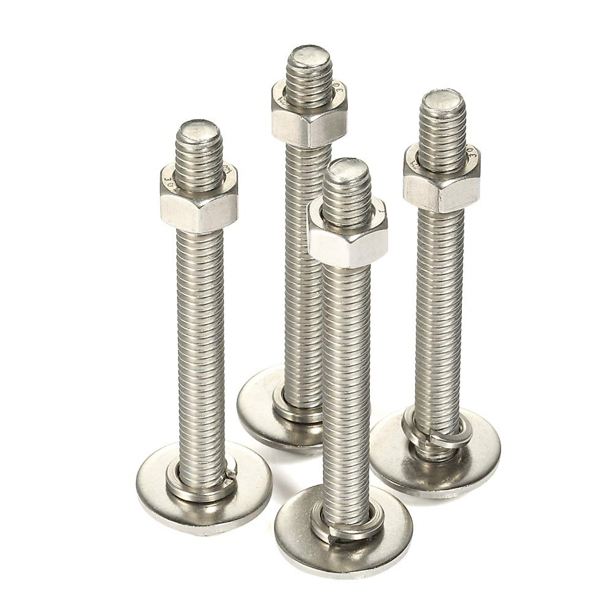 1/4-20 x 4 Hex Head Bolts with Hex Nuts and Thick Flat & Lock Washers, Fully Threaded, Stainless Steel 18-8, Plain Finish, 8 Sets