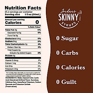 Jordan's Skinny Syrups Sugar Free Coffee Syrup, Mocha Flavor Drink Mix, Zero Calorie Flavoring for Chai Latte, Protein Shake, Food & More, Gluten Free, Keto Friendly, 25.4 Fl Oz, 2 Pack