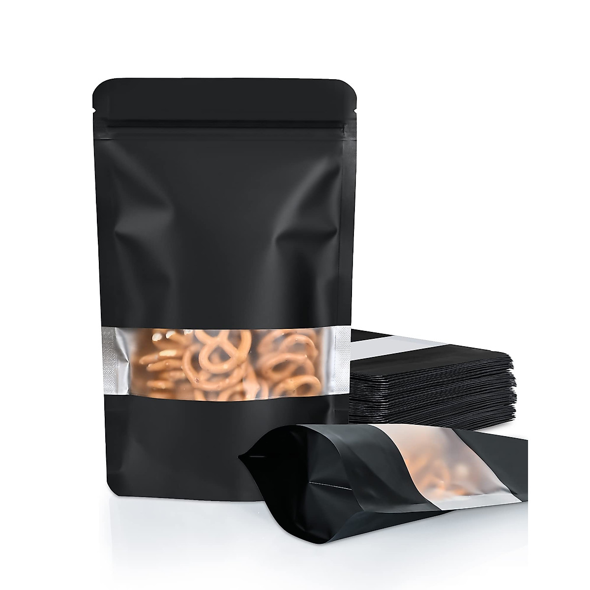 100 Pack Smell Proof Bags, Resealable Bags with Matte Window, Foil Pouch Stand Up Sealable Bags for Packaging（Black，4" x 6"）