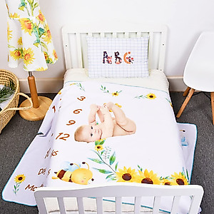 CHILDREN'S GANG Baby Boy Monthly Milestone Blanket, 60"x40" Baby Girl Month Blanket, Newborn Baby Shower Photography Backdrop Blanket with Floral Wreath + Frames (Bee)