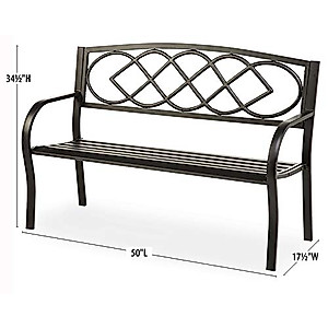 Plow & Hearth Celtic Knot Patio Garden Bench Park Yard Outdoor Furniture| Cast and Tubular Iron Metal| Powder Coat Black Finish| Classic Decorative Design| Easy Assembly 50" L x 17 1/2" W x 34 1/2" H