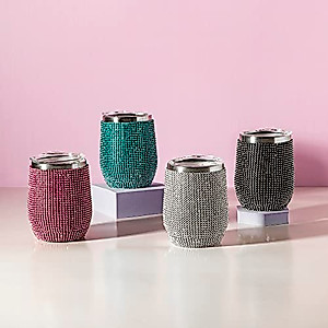 Paris Hilton Diamond Bling Wine Tumbler, Vacuum Insulated Stainless Steel with Easy Sip Lid, Bedazzled with Over 2500 Rhinestones, 12-Ounce, Pink