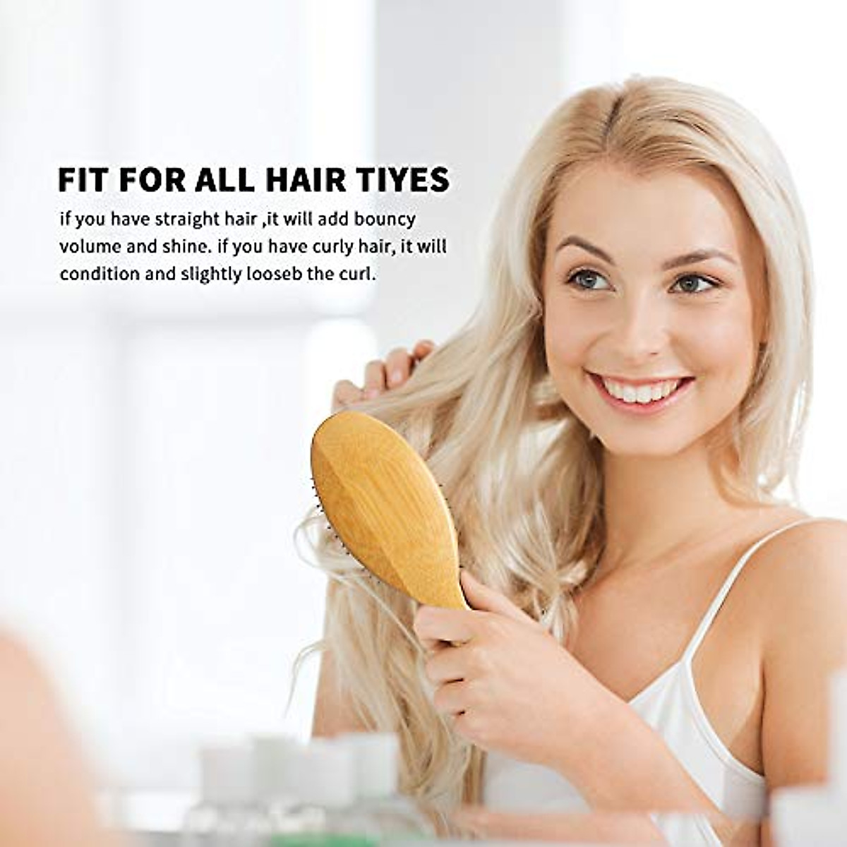 Natural Boar Bristle Wooden Bamboo Paddle Brush - Best Detangler for Women & Men's Curly and Thick Hair, Anti-Static, Reduces Hair Breakage