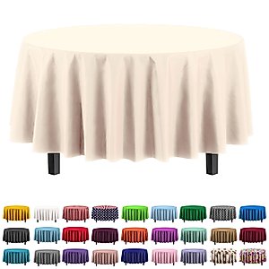 Exquisite 4-Pack Ivory Plastic Table Cloth - 84-Inch Round Disposable Tablecloth for Parties - Round Tablecloth - Disposable Table Cloths for Parties - Plastic Table Cover for Picnics